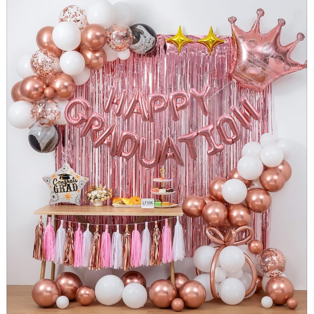 2025 Happy Graduation Balloons Set Rose Gold Crown Foil Balloon Latex ...