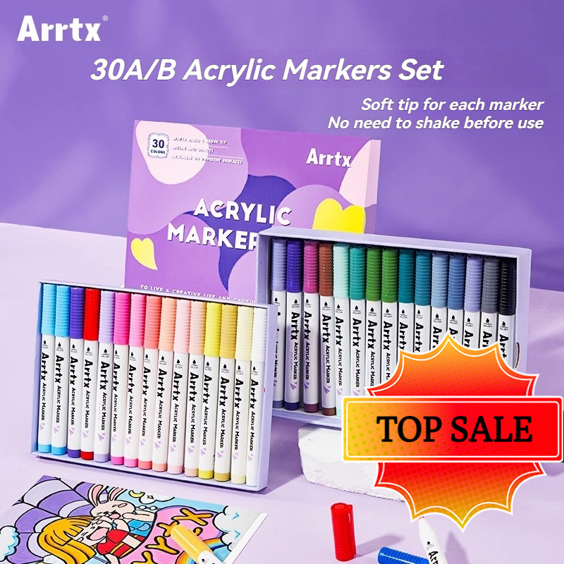 Arrtx Acrylic Marker Set 30 Colors A/B Type Waterproof Soft Tip DIY ...