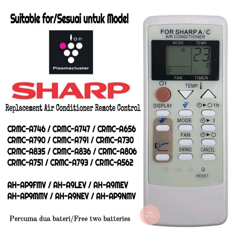 SHARP crmc-A751 Air cond Air conditioner Replacement Remote Control ...