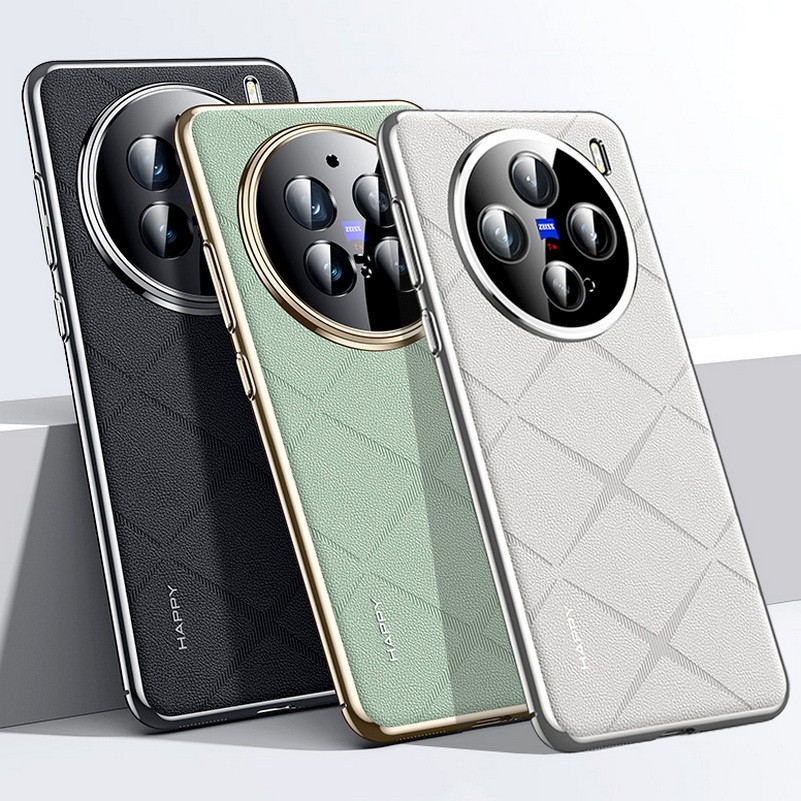 Luxury Plain Leather + Camera Protect Case for VIVO X200 Pro Mini X200 Pro X100 Ultra X100S Pro ...