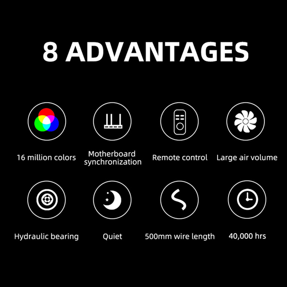 12cm RGB Small 6 Pin Quiet PC Case Cooling Fan with Controller Kit ...