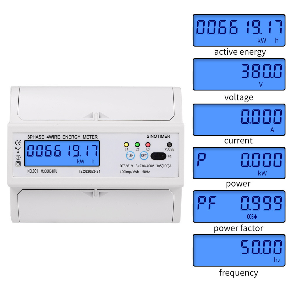 Three Phase 7P LCD Display Energy Meter Din Rail Type RS485 kWh ...