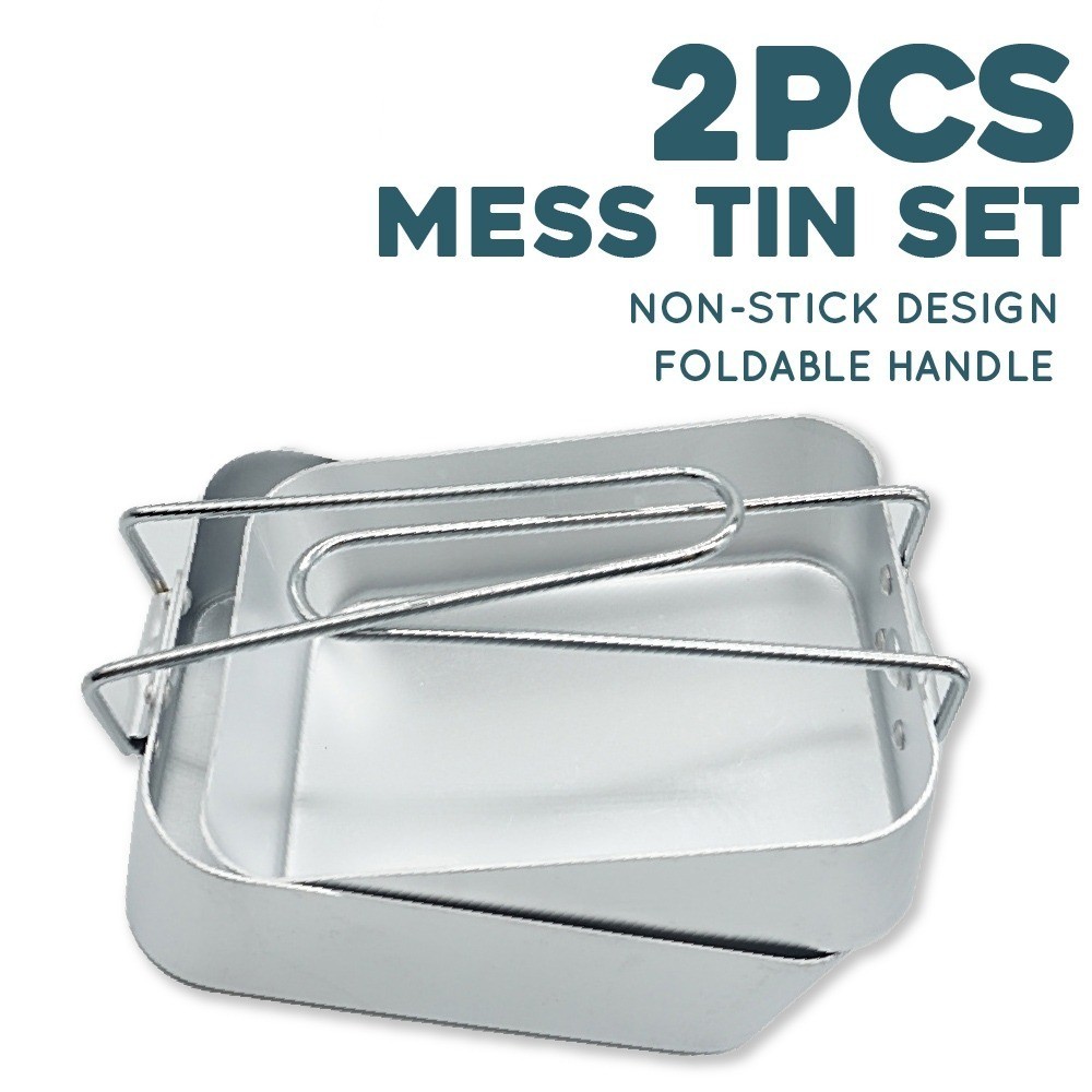 2 Pcs Camping Aluminium Messtin Mess Tin Cookware Set Memasak Outdoor ...