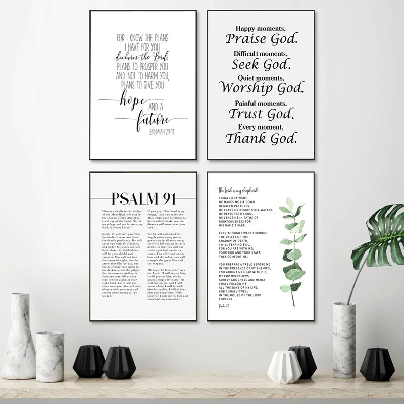 Christian Bible Verse Art Psalm 23 & 91 Bible Verse Poster and Print ...