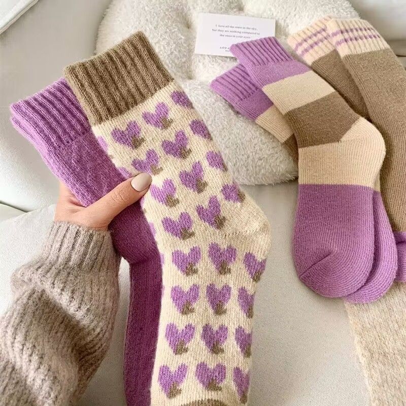 Autumn and winter plush cold-proof warm socks, thick solid color ...