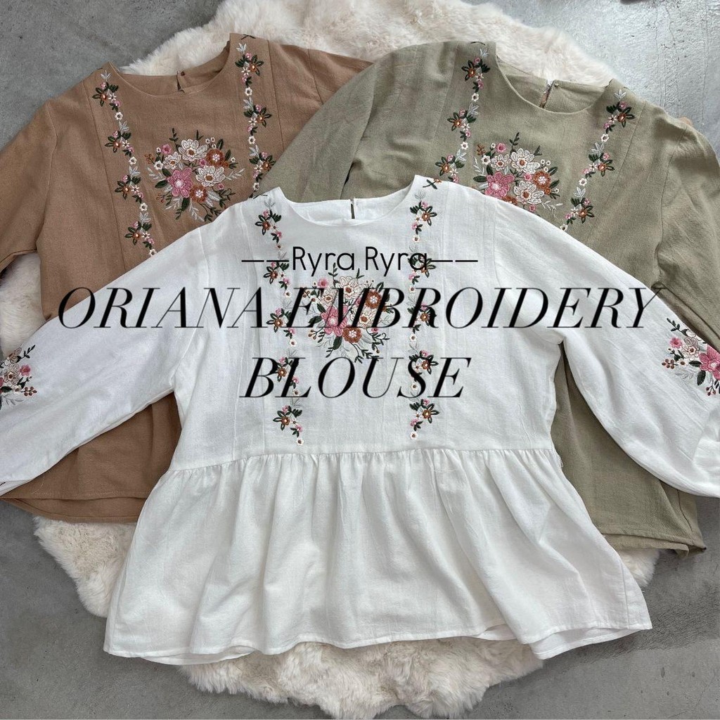 BLOUSE SULAM ORIANA (TALI DI PERgelangan tangan) LINEN COTTON | Shopee ...