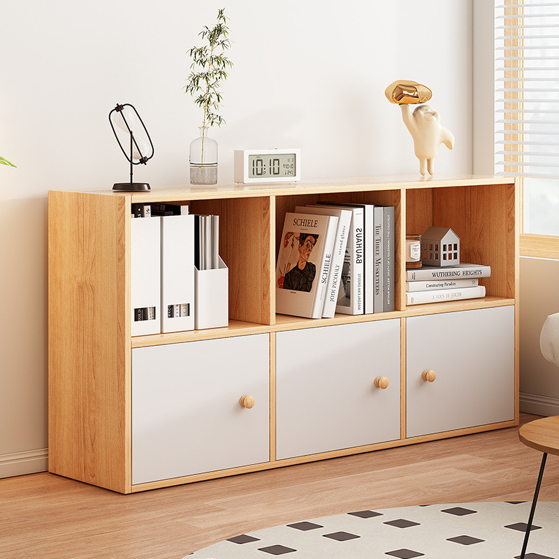 Rak buku kayu solid lantai ke dinding penyimpanan paparan kabinet ruang ...