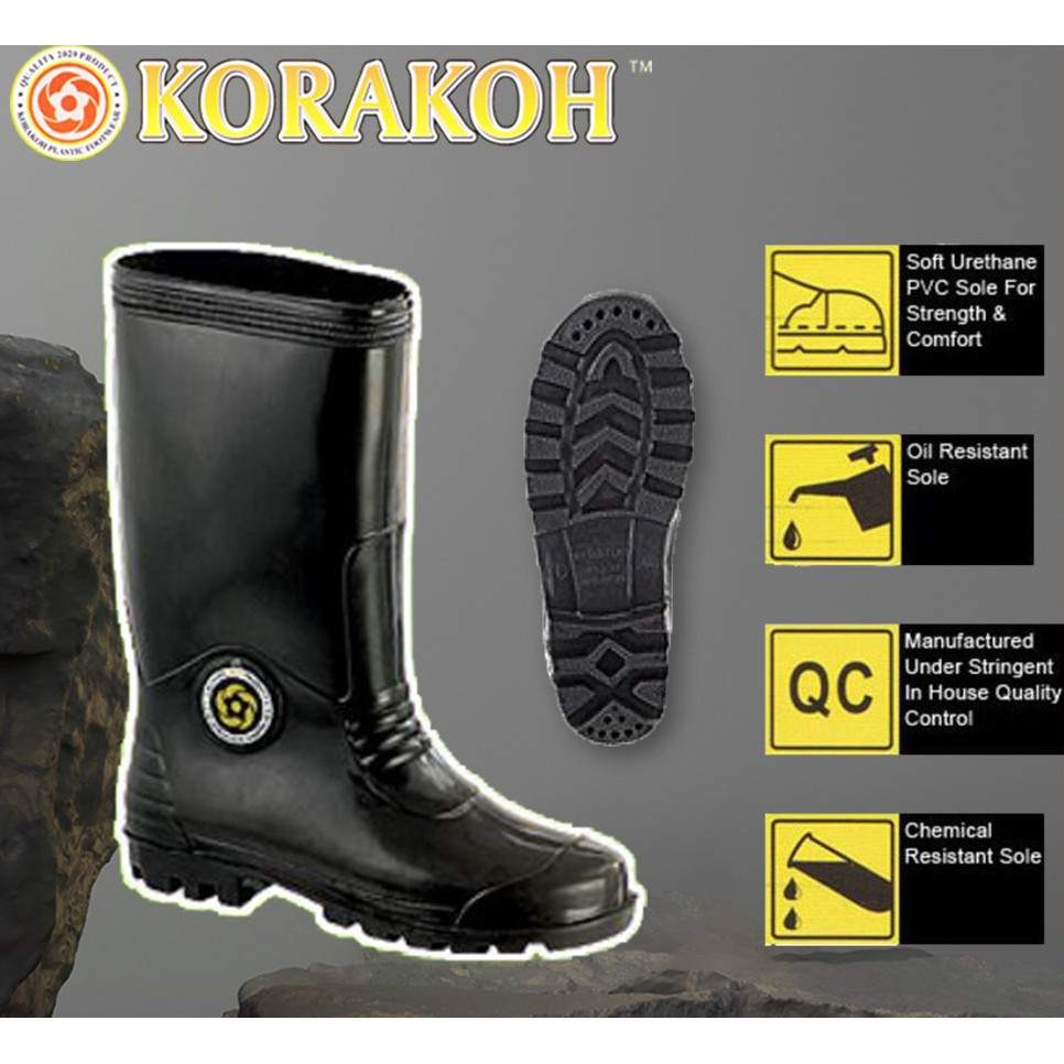 Korakoh 6000 Black Safety Boots Waterproof Rubber Shoes / Kasut Air Getah / Kasut Boots Hitam ...