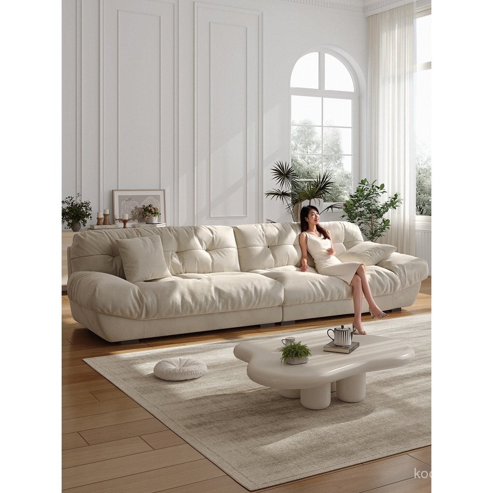 Sofa Awan Pereka Ruang Tamu Gaya Krim Asli Baris Lurus Fabrik Suede ...