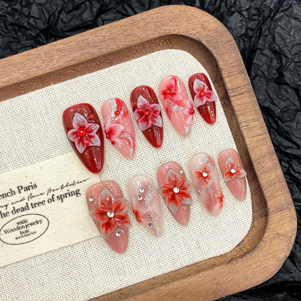【HANDMADE+Free Glue】Artificial Nail Devil's Flower 3D painted Ice ...
