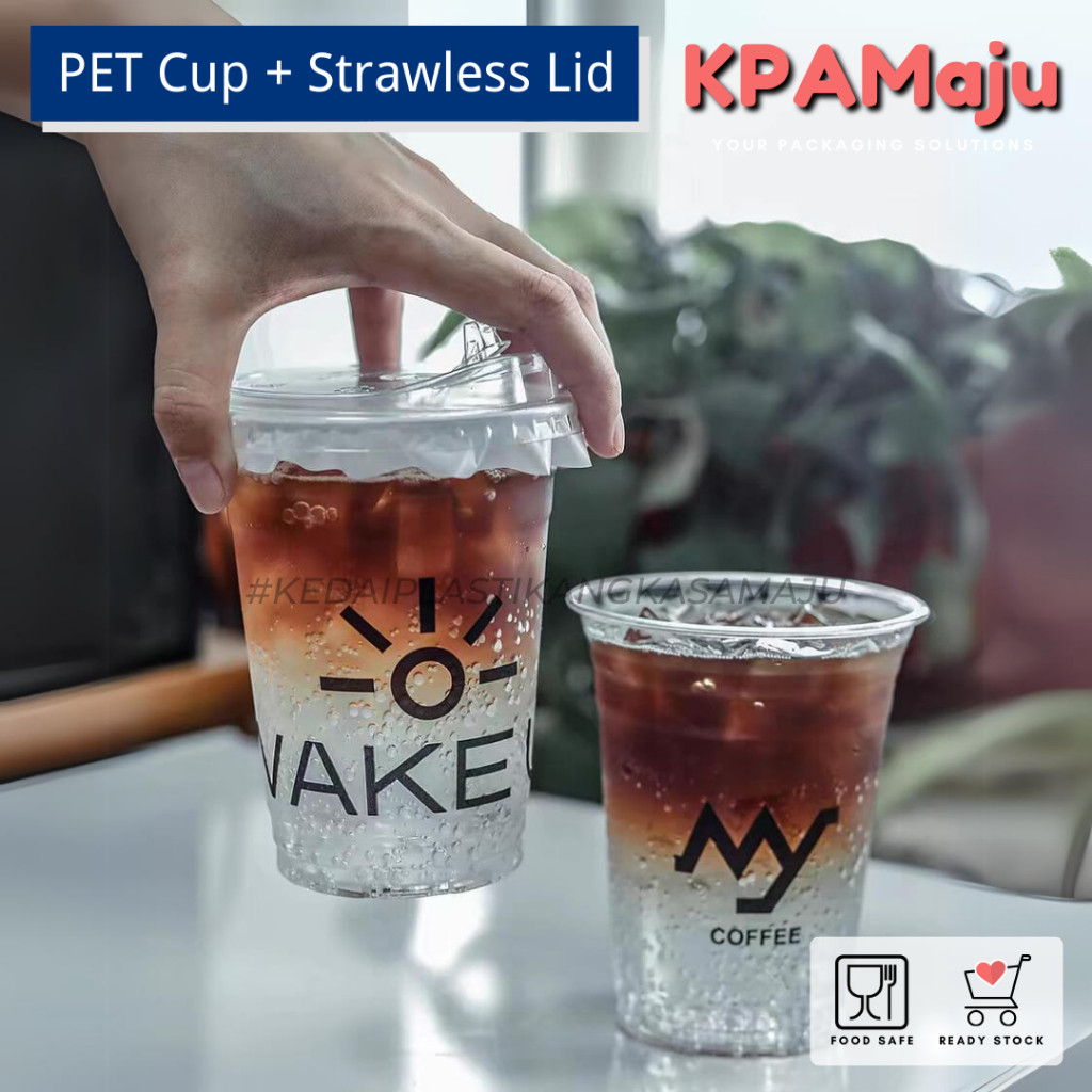 [50 Sets] (98) PET Clear Cup + Strawless Lid - 360ml/12oz, 400ml/14oz ...