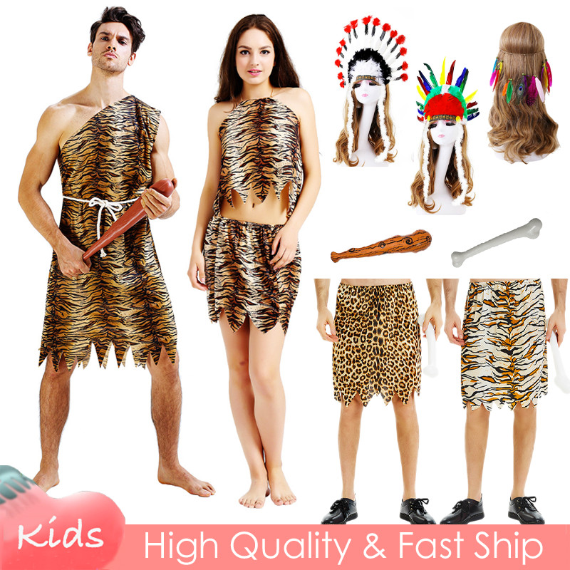 Wild Caveman Cosplay Costume For Adult Man Woman Indian Skirt ...