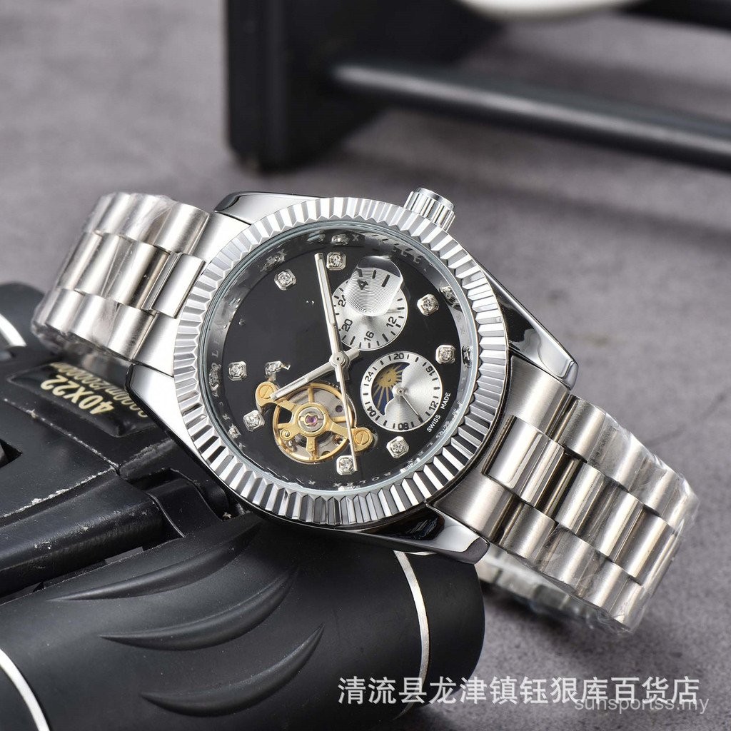 [Luxury Watch] Men's Stainless Steel Mechanical Watch 3-Hand Moon Phase ...