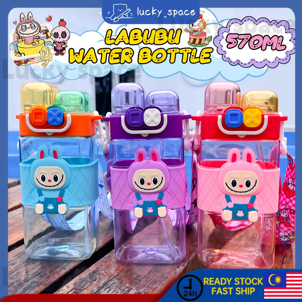 570ML/800ML Botol Air Labubu Water Bottle Kids Straw Bpa Free Botol ...