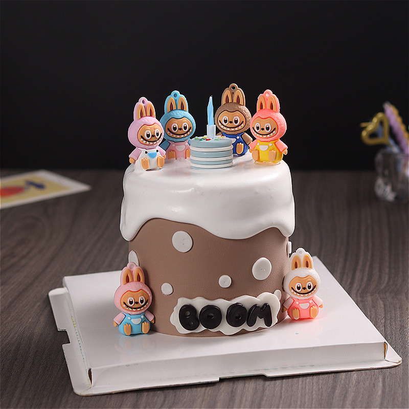 Cute cartoon soft rubber 3D labubu birthday cake decoration theme cake ...