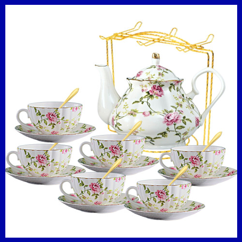 English Style Pink Flower Tea Set - 6 Person Cup Set | Shopee Malaysia