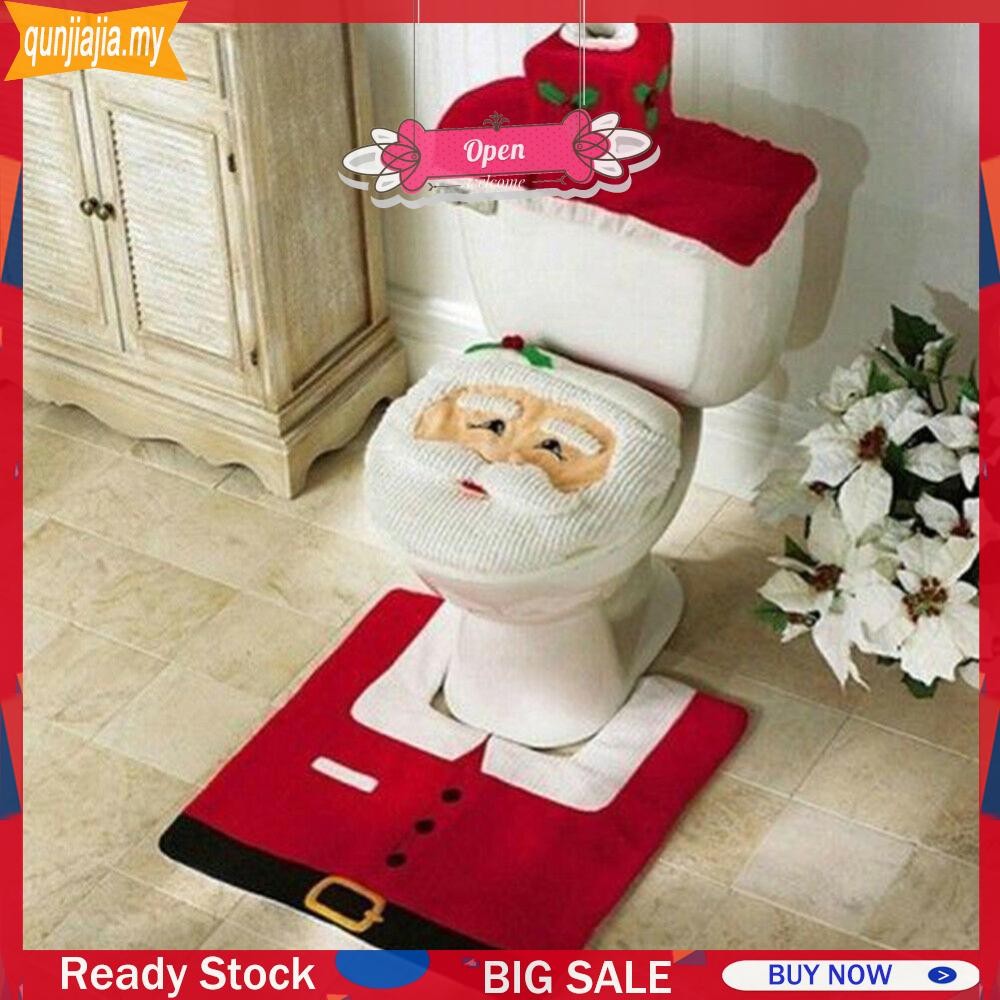 3pcs/set Christmas Bath Mat Set Anti Slip Adjustable Toilet Rug Lid ...