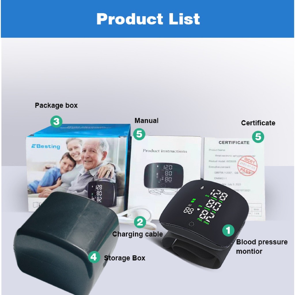 "Smart Wrist Blood Pressure Monitor - Rechargeable, Pulse Detection ...