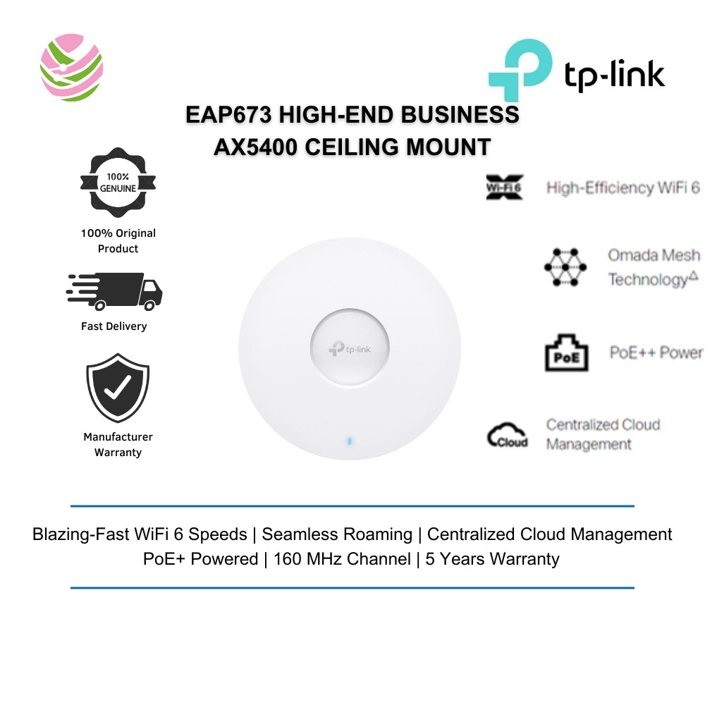 TP-Link EAP673 High-End Business AX5400 Ceiling Mount WiFi 6 Access ...