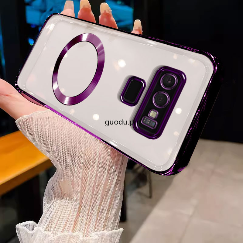 Casing Samsung note 9 Phone case Soft gold border transparent bumper ...