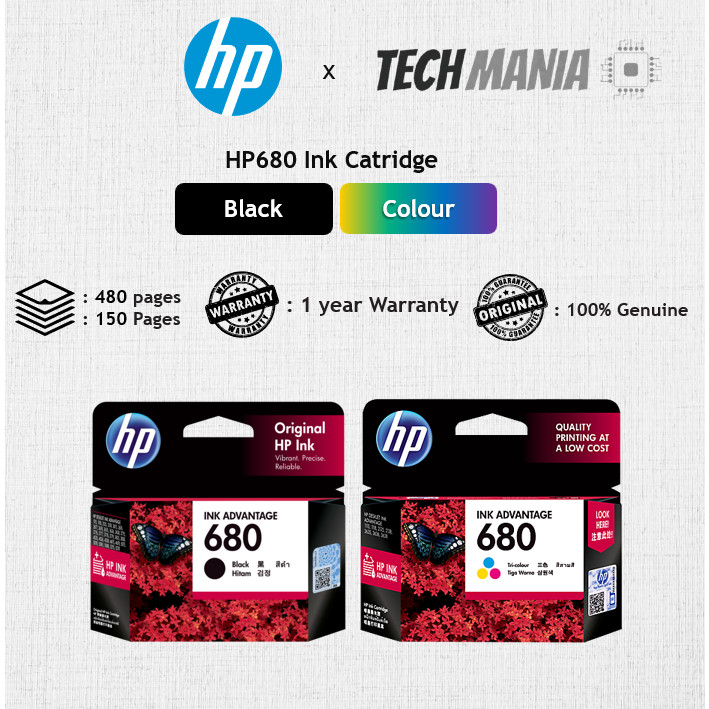 [100% ORIGINAL🔥] HP 680 Ink Advantage Cartridge (Black / Tri Color)/ HP ...