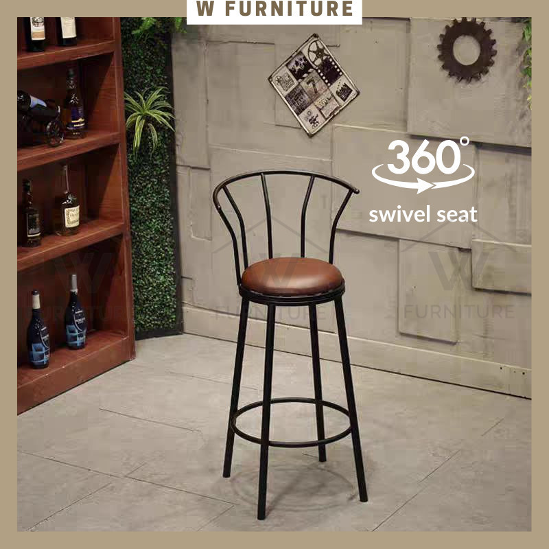 Wfurniture Nordic Swivel Bar Chair 360 Degree Leather Bar Stool Kerusi ...