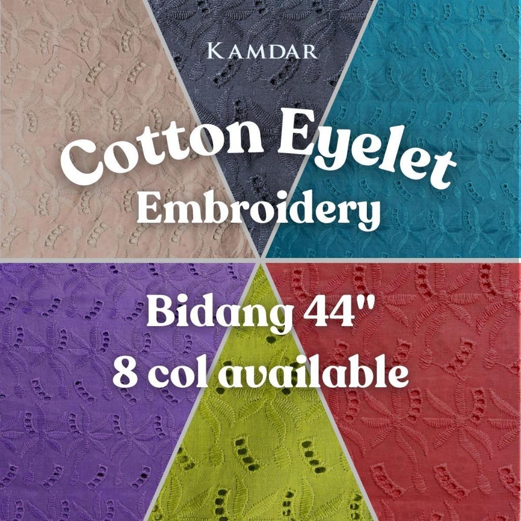 [KAMDAR] BRIGHT CUT BORDER PURE COTTON EMBROIDERY BIDANG 44" 8 COLORS ...