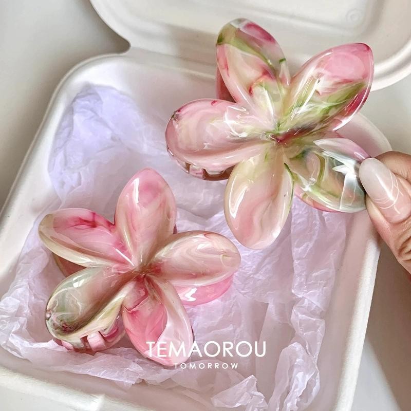 European and American Style Pink Dyed Flower Hair Clip Women's Summer ...