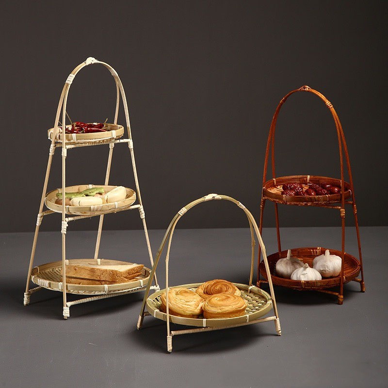 1/2/3 Layer Bamboo Food Serving Tray Food Display Tray Rack Rak Kuih ...