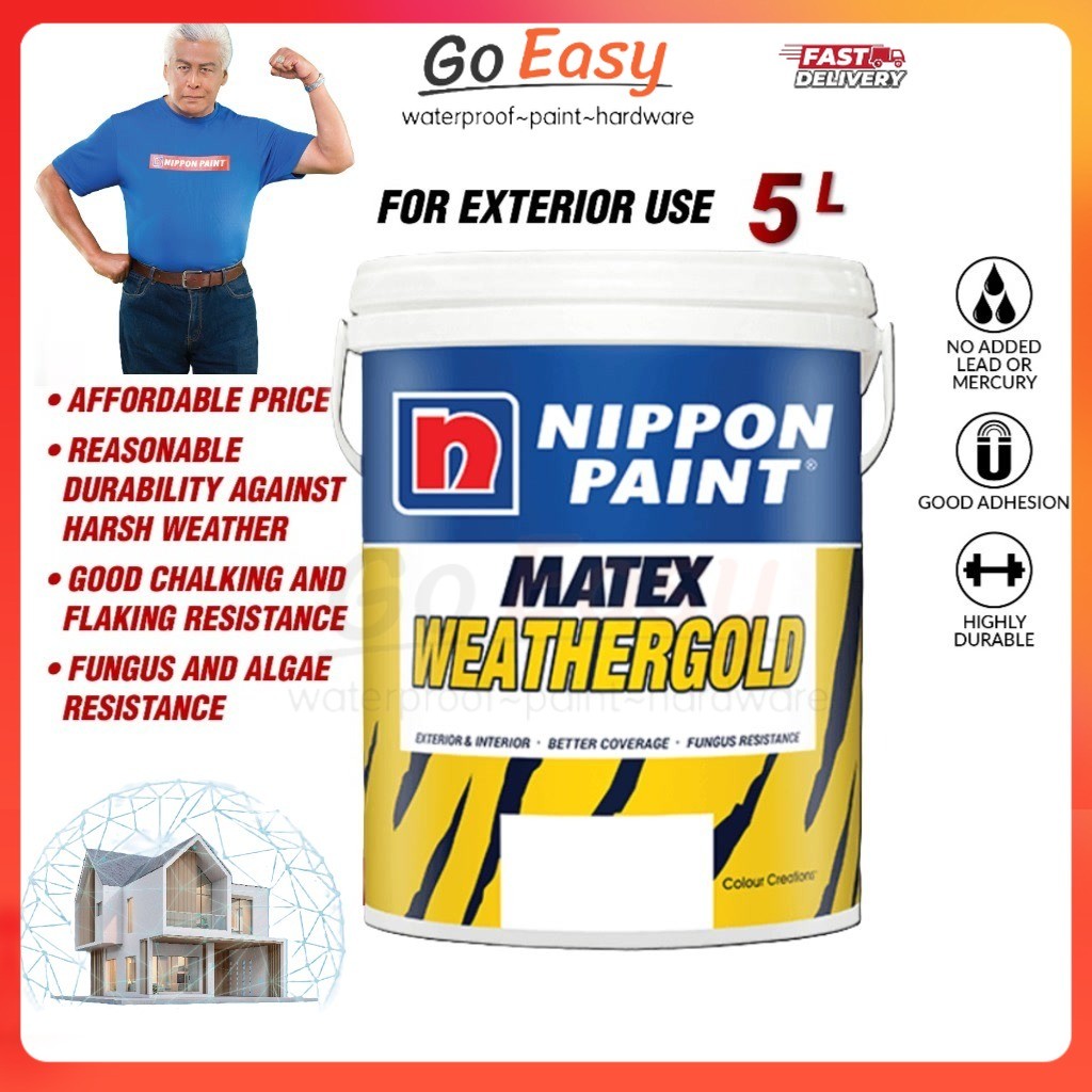Nippon Paint 5L Matex WeatherGold Exterior Wall Paint l Cat Dinding ...