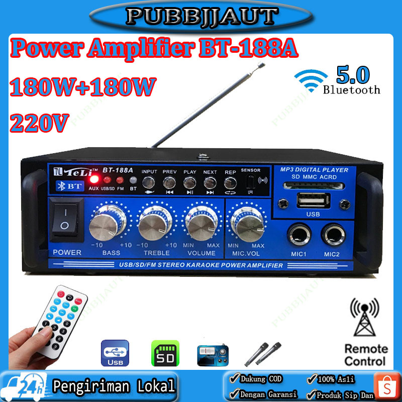 Bt-188a Bluetooth EQ Audio AMPLIFIER KARAOKE Home Theater FM Radio 180W+180W AMPLIFIER KARAOKE ...