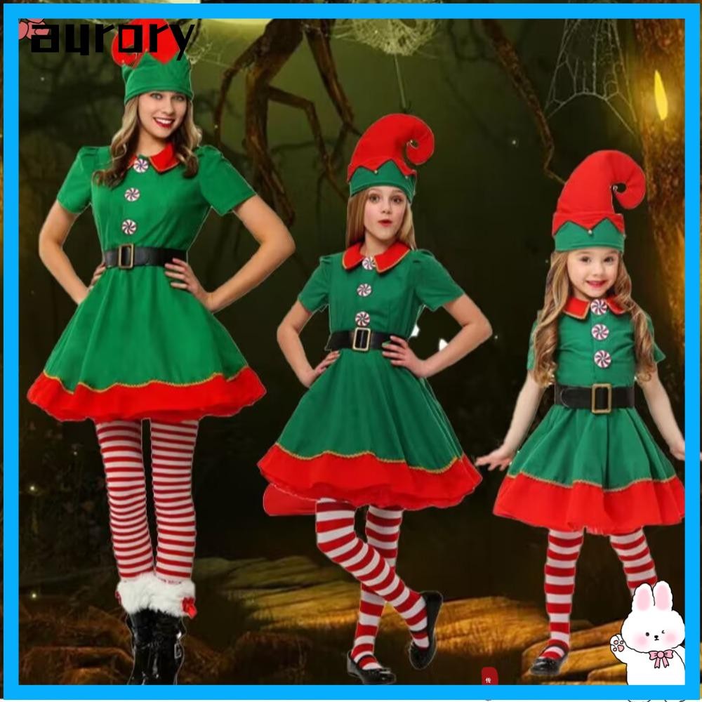 AURORY Christmas Elf Costume, Green 2024 Family Matching Outfits, Girl ...