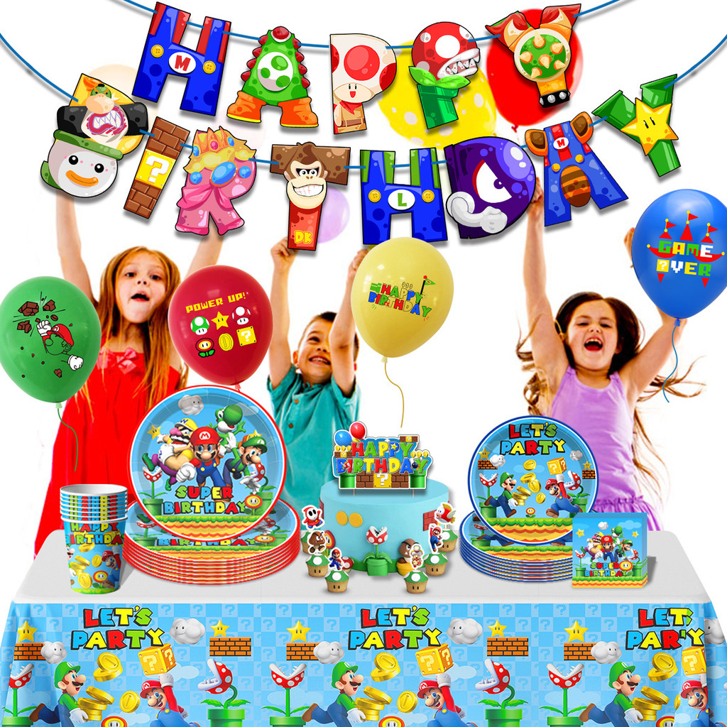 Super Mario Children's Birthday Party Tableware, Balloon Set, Paper ...