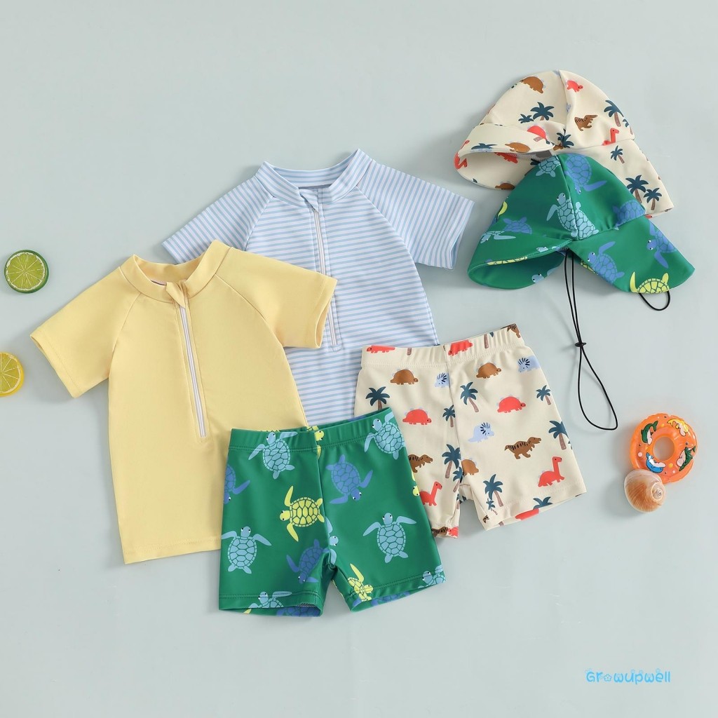 Toddler Boys Rash Guard Set 3 Piece Swimsuit Suit Short Sleeve Tops ...