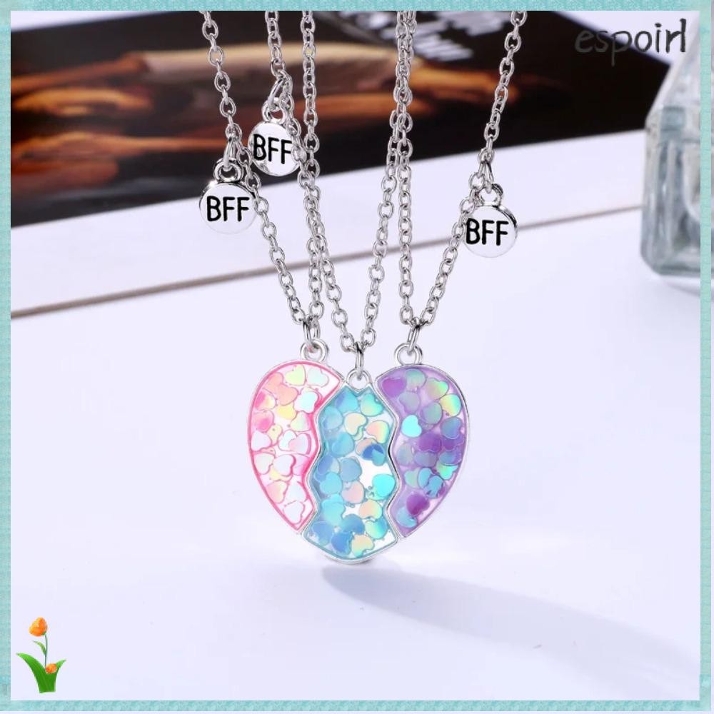 ESPOIR 3Pcs Matching Heart Pendant Necklace, Friendship Jewelry Alloy ...