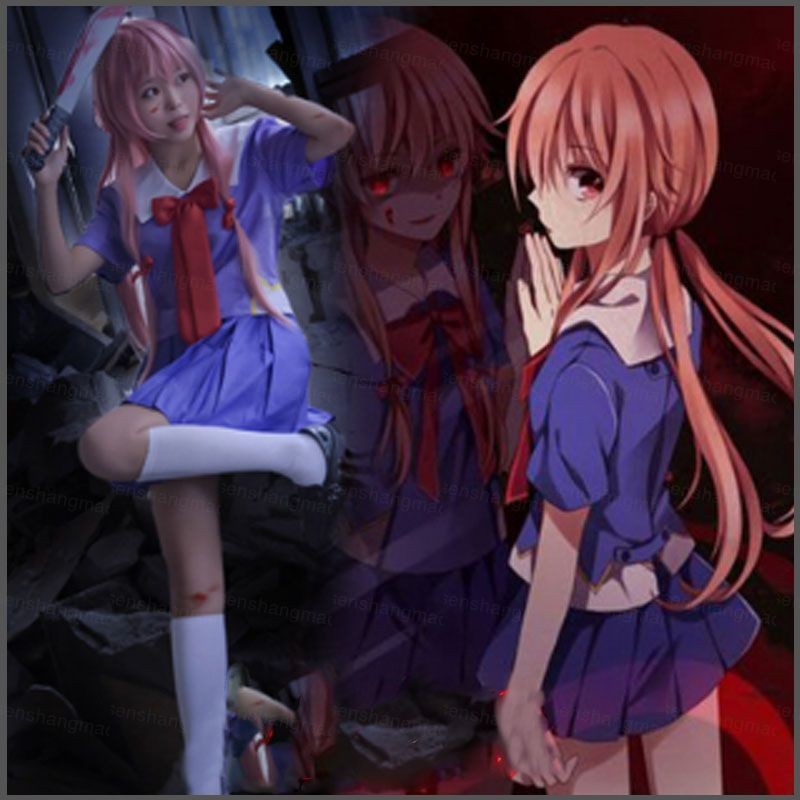 PS2 Future Diary Cosplay Costume Mirai Nikki Gasai Yuno Coat Dress ...