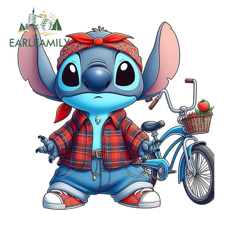 EARLFAMILY Stitch Rider Cute Car Sticker Cartoon Personality Motorcycle ...