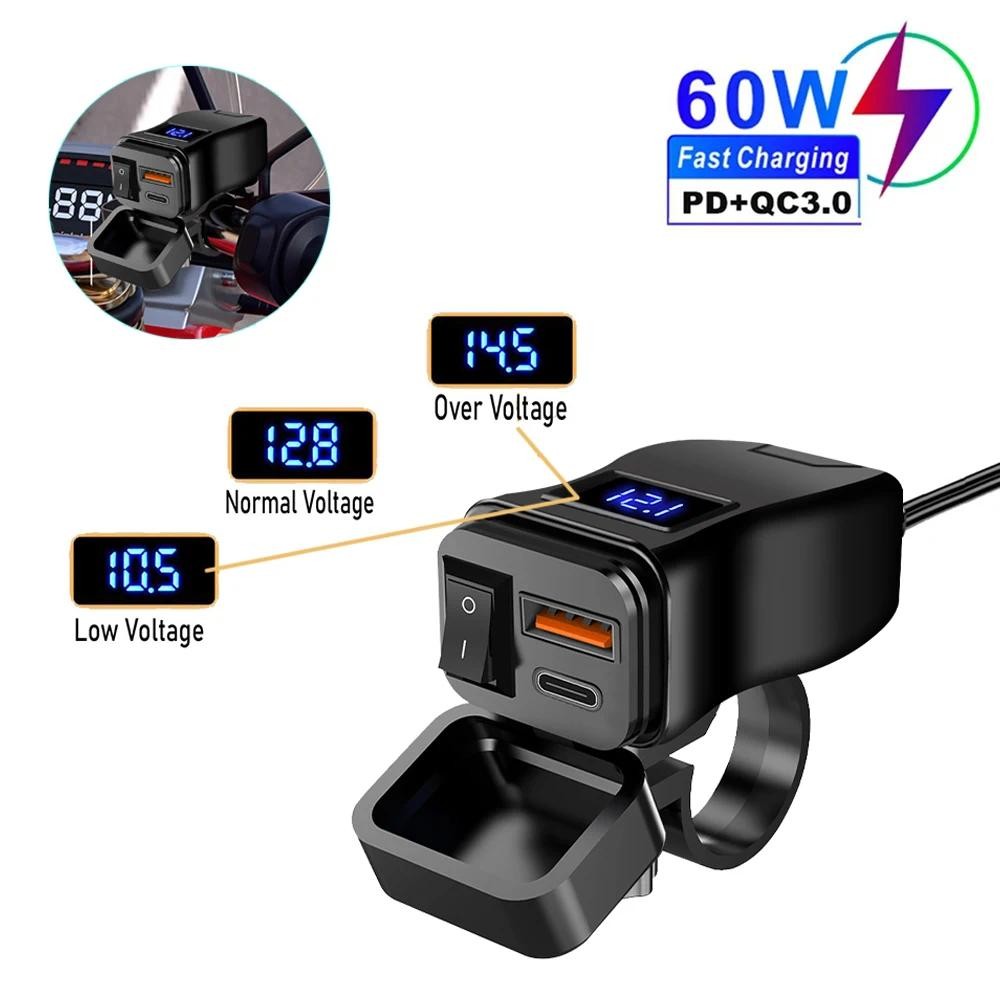 60W PD QC3.0 Motorcycle USB Fast Charger 60W Handlebar Dual USB Socket ...