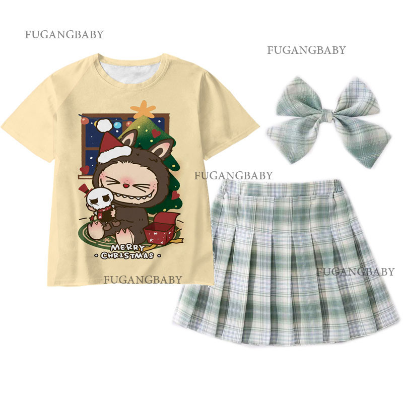 Labubu Christmas Outfit for Kids Girl Cartoon Labubu Tshirt Green ...