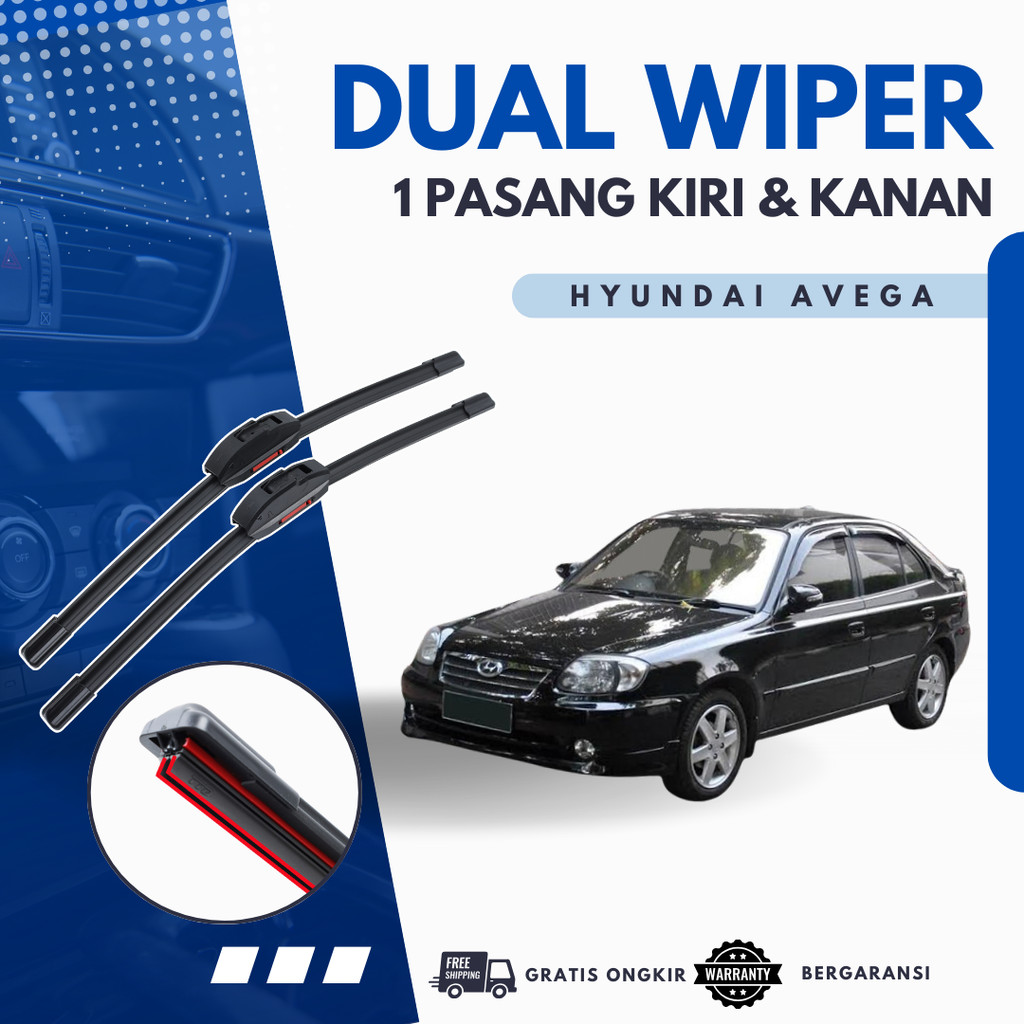 Hyundai Avega Frameless Dual Blade Double Rubber Wiper Dual Rubber ...