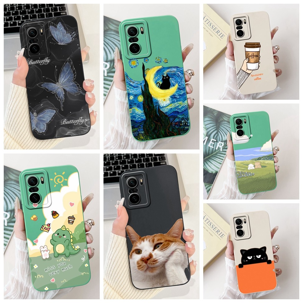 Casing Poco F3 Case Fashion Flowers Cute Cat Panda Silicone Back Cover ...