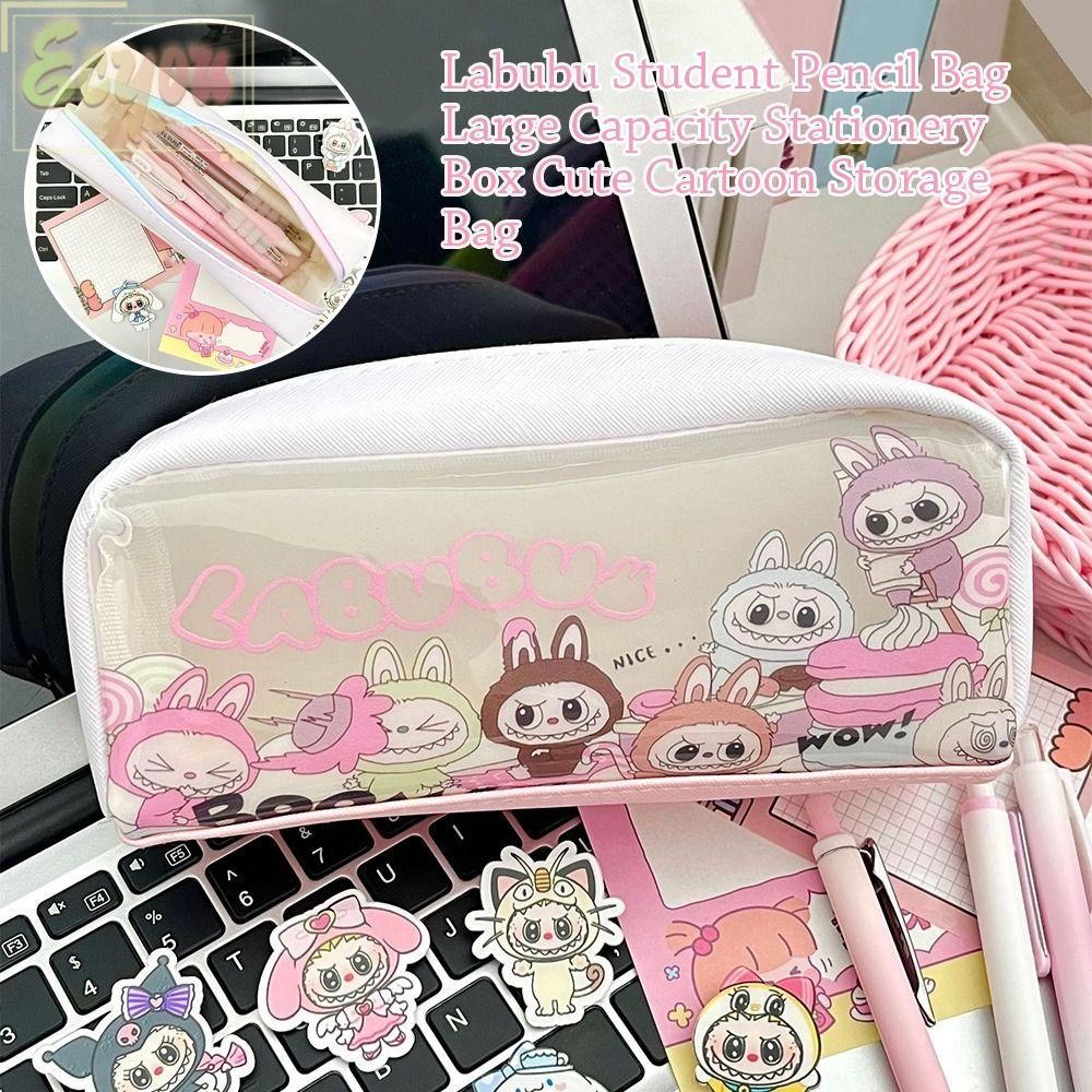 ECYOU Pencil Cases, Cute Cartoon Cotton Labubu Pencil Bag, Large ...