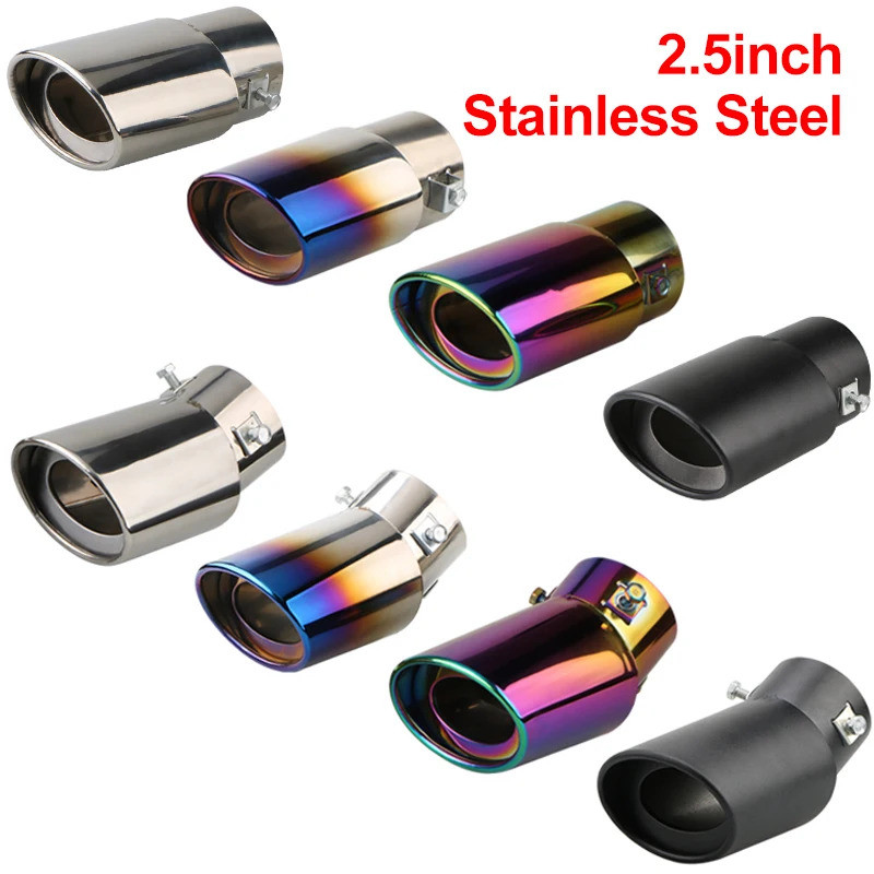 2.5" Inlet Car Auto Exhaust Muffler Tip Pipe Stainless Steel Chrome ...