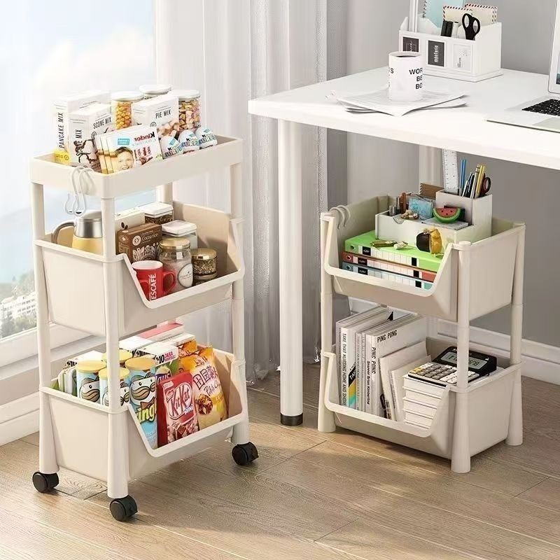 Simple Bookshelf Shelf Rack Floor-to-ceiling with Wheels Removable ...