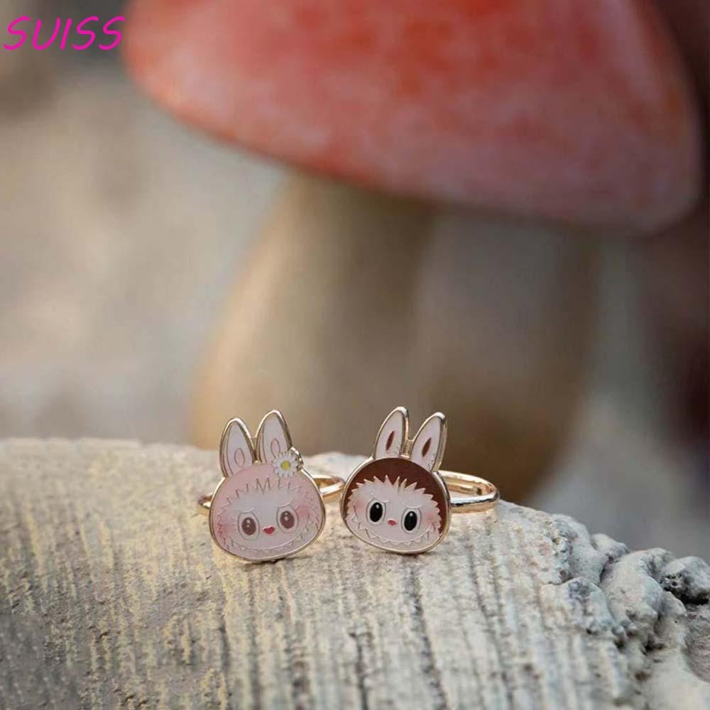 SUISS Labubu Studs Earrings, Metal Alloy Adjustable Opening Ring Labubu ...