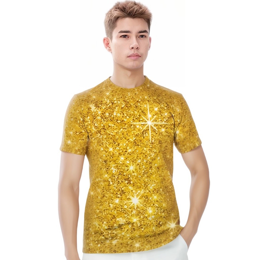 Men's Summer Tshirt Bling Glitter 3D Print Tee Shine Short Sleeve Y2K ...
