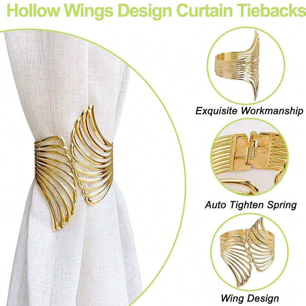 (2pcs)Adjustable spring metal hollow wing curtain strap curtain buckle ...