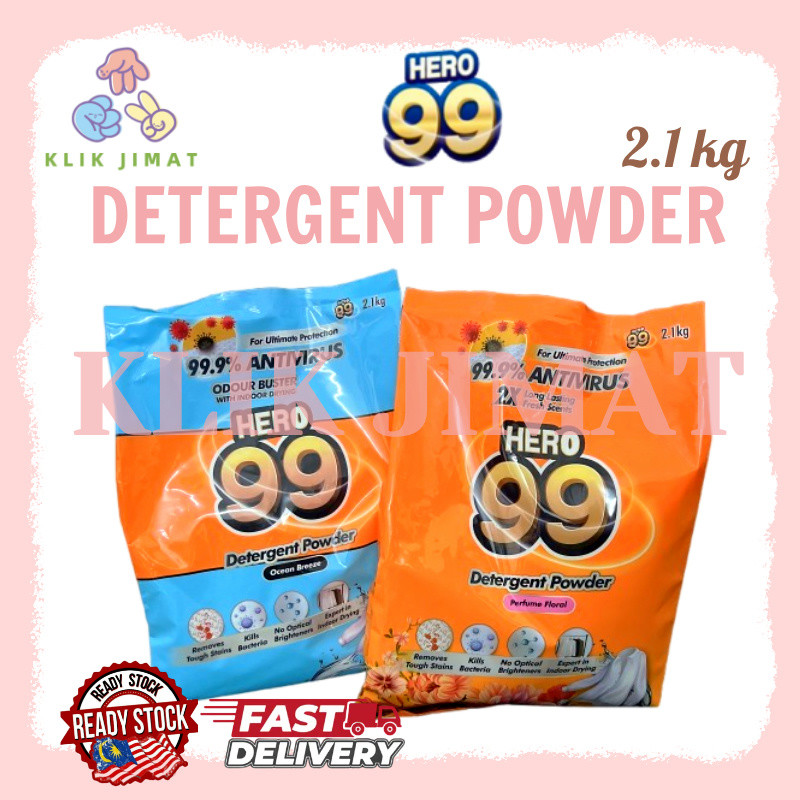 [READY STOCK] HERO 99 Detergent Powder 2.1KG | Powerful Stain Removal | Fresh Scent Laundry ...