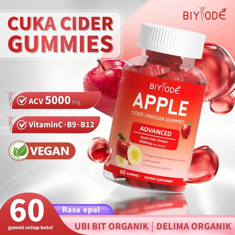 BIYODE Apple Cider Vinegar Gummies 5000mg setiap hidangan Vitamin B9 ...