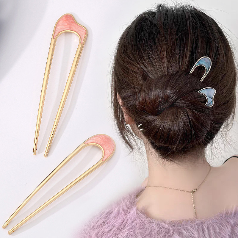 Classic U Shaped Hair Sticks Enamel Metal Hairpin Women Birthday Gifts ...